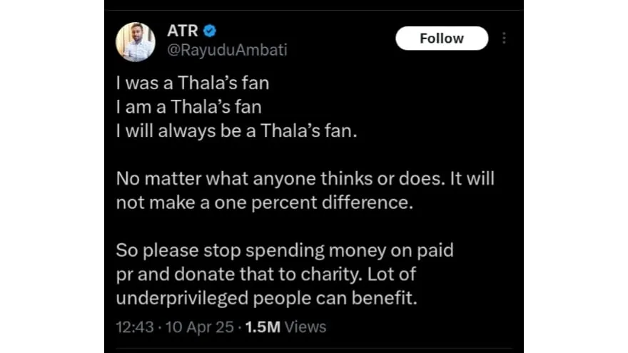 Ambati Rayudu’s “Thala’s Fan” tweet sparks meme fest on twitter