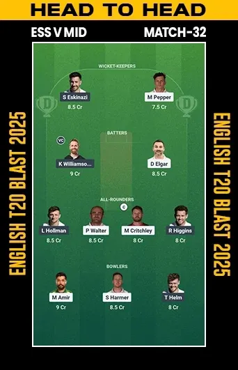 ESS vs MID Dream11 Prediction Match 32 Fantasy Cricket Tips English T20 ...